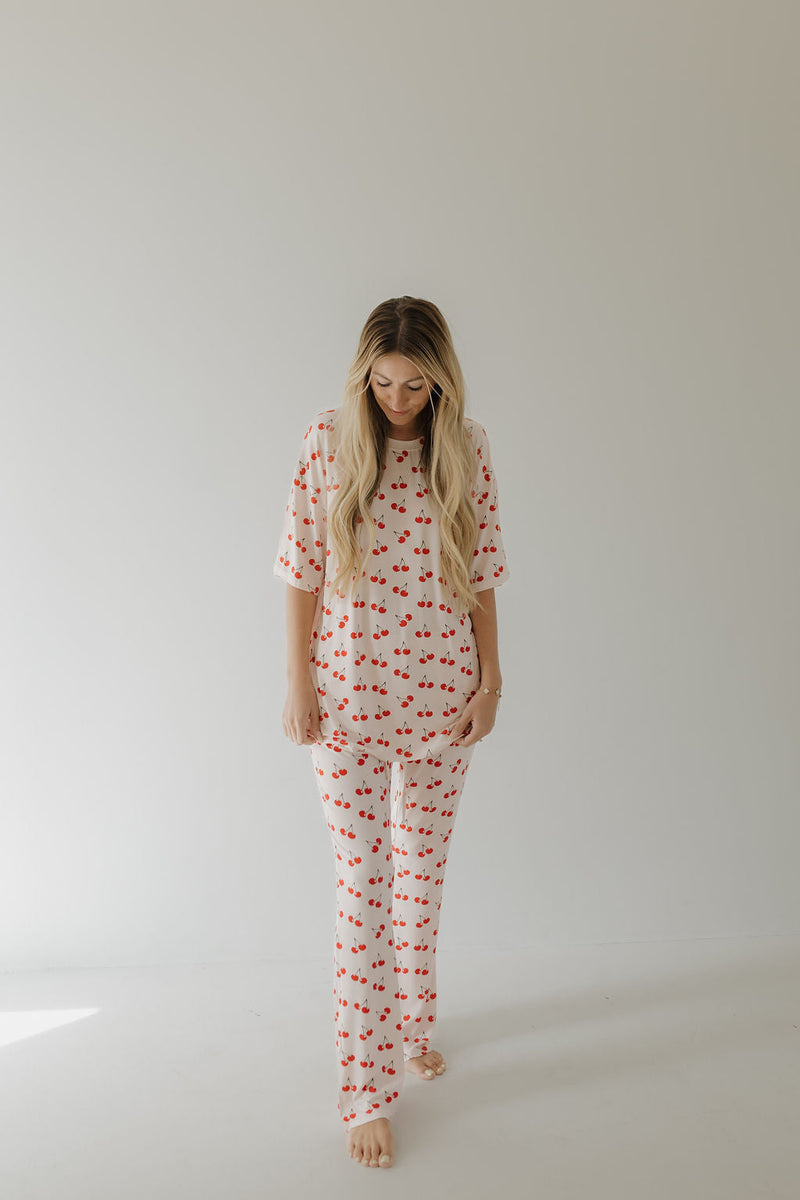 Short Sleeve Women's Bamboo Pajamas | Cherry Orchard – Kickin it up Socks